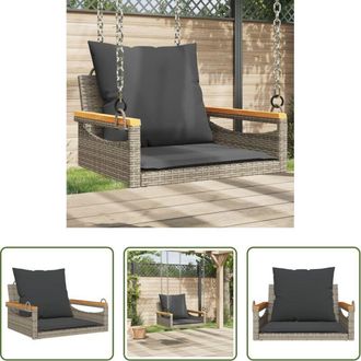 vidaXL Meuble ext&eacute;rieur - Balancelle avec coussins gris 63x62x40 cm r&eacute;sine tress&eacute;e