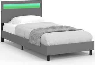 IDMarket Einzelbett Neo mit integriertem LED-Kopfteil und Lattenrost, 90 x 190 cm, PVC, grau