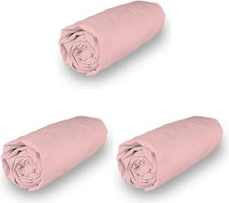 Soleil d'Ocre Camille Spannbettlaken, Baumwolle, Rose, 90 x 190 cm (Packung mit 3)