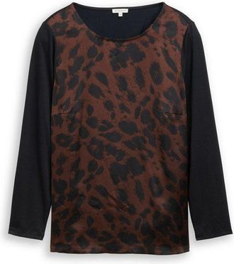 Tom Tailor Langarmshirt T-Shirt Plus Size - Loose Fit Langarmshirt mit Leo-Print