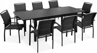 Oviala Ensemble table de jardin extensible et 8 fauteuils en aluminium noir
