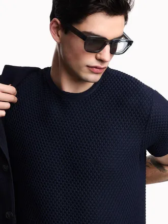 Emporio Armani Mens Crewneck T-Shirt Blue Polyamide T-Shirts And Polos