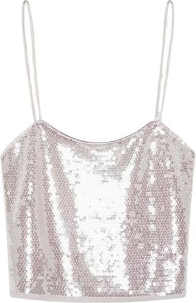 Forte_Forte Femme, Tops, Gris, Taille: 40 FR Top cropped en tulle &agrave; paillettes