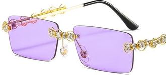 Generic Lunettes de soleil sans monture pour femme - Monture carrée - Petit cadre - Océan - Feuille de printemps, violet, Taille unique