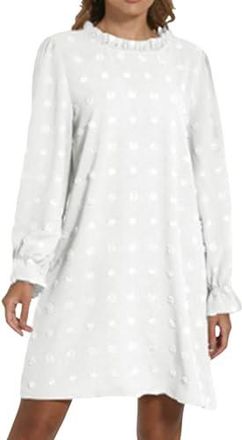 Generic Mini robe d&eacute;contract&eacute;e &agrave; manches longues pour invit&eacute;es de mariage, robe courte en mousseline de soie &agrave; pois suisses, robe d&eacute;t&eacute; boh&egrave;me, robe baggy pour