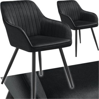TecTake Tectake - Chaise marilyn en velours Lot 2 chaises de salle &agrave; manger matelass&eacute;es noir