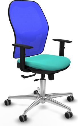 Piqueras y Crespo B&uuml;rostuhl mit 1D-Armen, h&ouml;henverstellbare Lendenwirbelst&uuml;tze, ausgestattet mit Syncro/Traslack und Schaumstoff, Blau/T&uuml;rkis