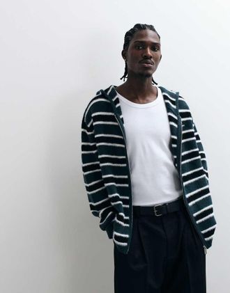 Pegador Pegador Benken Oversize-Strickhoodie mit Rei&szlig;verschluss und Streifen in Multicolor