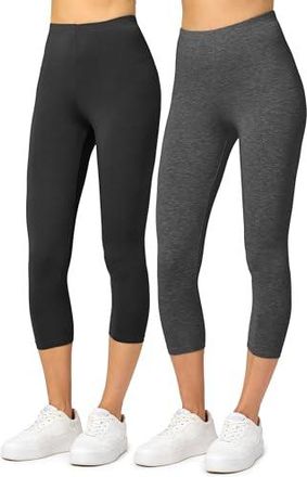 Merry Style Lot de 2 Leggings Femme 3/4 Confortable Viscose Pantacourt Femme Tenue Sport Femme Short Cycliste MS10-144 (Noir/Noir mélangé, L)