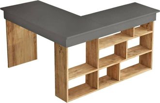 Dmora Schreibtisch Angete, Mehrzweckschreibtisch, Bürotisch für pc, Eckschreibtisch, 129x120h72 cm, Eiche und Schwarz, mit verstärkter Verpackung - Dmora