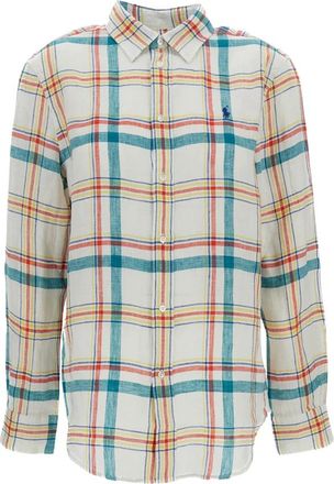 Polo Ralph Lauren Femme, Blouses et Chemises, Multicolore, Taille: 38 FR Camicia in lino motivo a quadri all-over