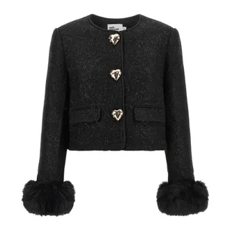 Self Portrait Femme, Vestes, Noir, Taille: 40 FR Veste en boucl&eacute;