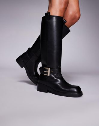 A|X Armani Exchange Bottes hauteur genou avec boucle - Noir