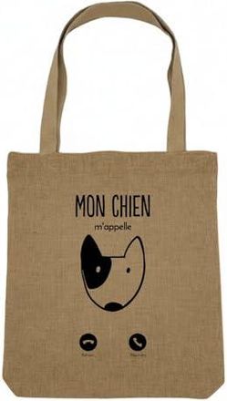 Fabulous Sac Shopping Tote Bag Aspect Lin - Mon Chien MAppelle Animaux Passion Mignon - Sac de Courses Toile Epaisse 360g Beige Naturel Cabas Port&eacute; Epaule Soli