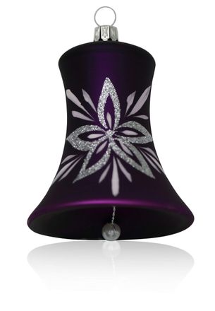 Lauschaer Glas Christbaumschmuck Glocken gro&szlig; mit Schl&auml;gel lila matt mit Blumendekor 2 St&uuml;ck d 7cm Christbaumschmuck Weihnachtsbaumschmuck mundgeblasen, handdekorier