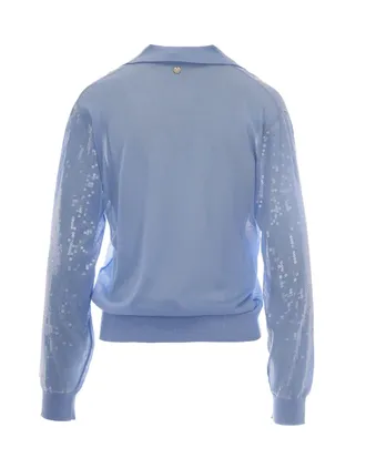 Liu Jo Womens Sequin Knit Top Blue Bell Viscose Polyamide Tops