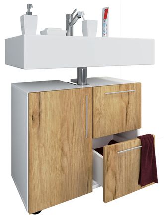 VCM Holz Waschbeckenunterschrank | Badschrank | Maße: H. 51 x B. 61 x T. 32 cm | 1 Drehtür | 2 große Schubladen | modernes Badezimmermöbel - Flandu