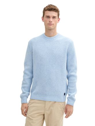 Tom Tailor Herren Strickpullover mit Wollanteil, 37036 - Sky Blue Melange White Core, XXL