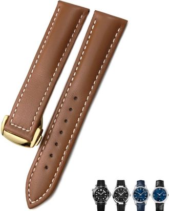 Generic 21 mm 20 mm 22 mm Rindsleder-Uhrenarmband für Omega Seamaster 300 Speedmaster-Uhrenarmbänder (Farbe: Dunkelbraunes Silber, Größe: 21 mm)