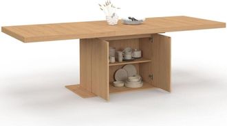 IDMarket Table &agrave; manger extensible rectangle JULIETTE 8-12 personnes pied central effet lattes avec rangement 200-250 cm