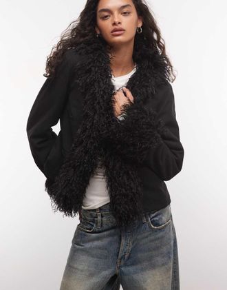 Collusion veste afghane &agrave; bordure faux-fur noire