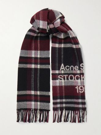 Acne Studios Schal Aus Einer Karierten Wollmischung Mit Fransen - Schwarz