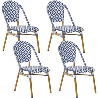 Beliani Beliani - Lot de 4 chaises de jardin en polyrotin bleu et blanc - Empilables - Charge maximale 150 kg - Hauteur 88 cm pour balcon et terrasse