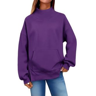 Generic Sweatshirts pour femmes, sweatshirts pour femmes, couleur unie, haut surdimensionn&eacute;, col rond, manches longues, automne hiver, d&eacute;contract&eacute;, confortabl