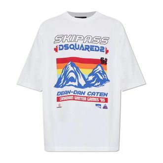 Dsquared2 Baumwoll-T-Shirt mit Print - - Tops - Herren - Wei&szlig; - XL