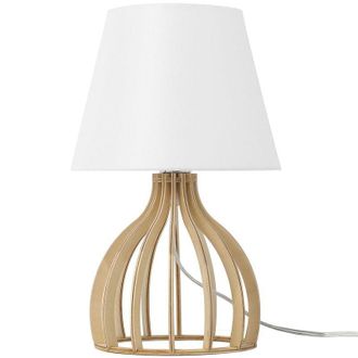 Beliani Lampe de Table Déco Blanche en Bois et Tissu avec Support Type Cage E27 Max 40W pour Chambre Table de Chevet ou Salon au Design Scandinave Beliani