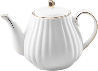 Lurrose Keramik-teekanne Wei&szlig; Mit Goldakzenten Gro&szlig;e Teekanne F&uuml;r Teezubeh&ouml;r Handverarbeitete Teekanne F&uuml;r Einfache Reinigung Und Langlebigen Gebrauch
