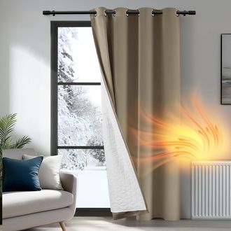 Deconovo Thermovorhang K&auml;lteschutz, Gardinen mit &Ouml;sen gegen K&auml;lte, W&auml;rmeisolierend Vorhang Verdunkelung Wohnzimmer, 160x132cm(H&ouml;hexBreite), Taupe, 1 St&uuml;ck