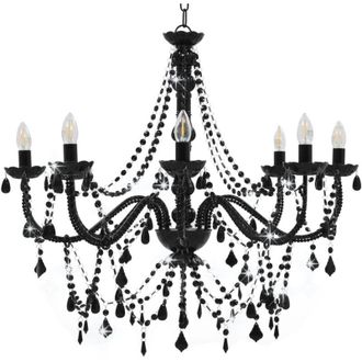 vidaXL Vidaxl - Lustre &agrave; perles noires 8 ampoules E14 - Dimensions 80x75 cm - M&eacute;tal et acrylique - &Eacute;clairage d&eacute;coratif pour int&eacute;rieur