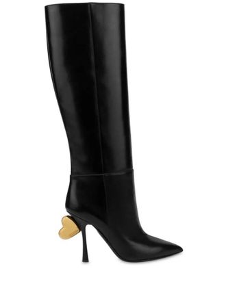 Moschino Stiefel - Knee-High Black Calf Leather Boots - Gr. 37,5 (EU) - in Schwarz - f&uuml;r Damen