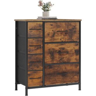 Woltu Commode, Commode Chambre, &agrave; 7 Tiroirs en Tissu, Meuble de Rangement, Cadre en M&eacute;tal, Plateau en Bois dIng&eacute;nierie, Marron Rustique et Noir