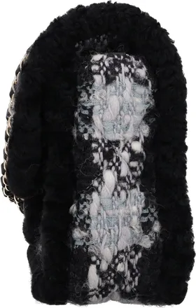 Chanel Tweed and Shearling Flap Bag - Black, White and Gray