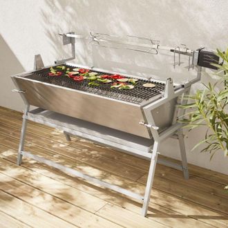 Sweeek R&ocirc;tissoire charbon de bois motoris&eacute;e inclinable en inox avec tournebroche avec housse