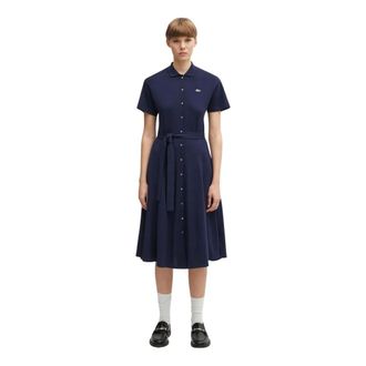 Lacoste Robe Polo Courte &Eacute;vas&eacute;e en Piqu&eacute; - Femme - Robes - Bleu - Taille: 34 FR