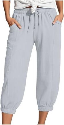 Generic Pantalon en coton et lin pour femme - Jambe large - Pantalon de plage d&eacute;t&eacute; pour femme - Confortable - Pantalon de yoga Palazzo XIYU26047, gris, XXL