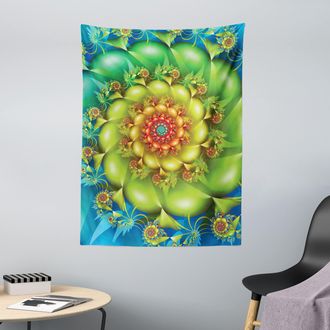 Abakuhaus Trippy Wandteppich, Bunte Blumen Spiral aus Weiches Mikrofaser Stoff Waschbar ohne Verblassen Digitaldruck, 110 x 150 cm,Gr&uuml;n Blau