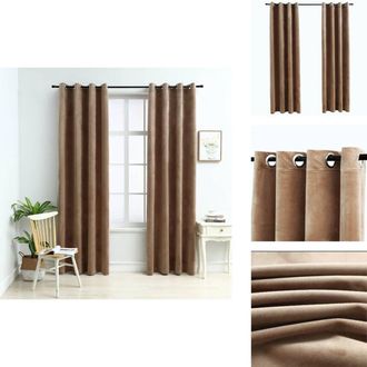 vidaXL Rideaux occultants avec anneaux 2 pcs Velours Beige 140x245 cm - Rideaux Velours - Rideaux Occultants - Rideaux Beige - Décoration Intérieure - Salon