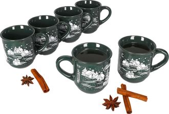 MamboCat 6er Set Glühweinbecher 0,2L grün Weihnachtslandschaft I Klassische Keramik Glühweintassen I geeicht I ideal für den Weihnachtsmarkt