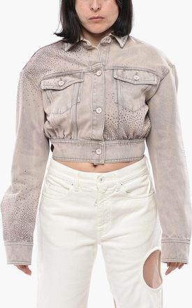 Off-white SEASONAL Cropped Denim Jacket with Rhinestones Off-White