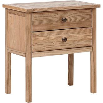 Beliani Table de Chevet Rustique 2 Tiroirs Meubles de Rangement Bois Clair Salton