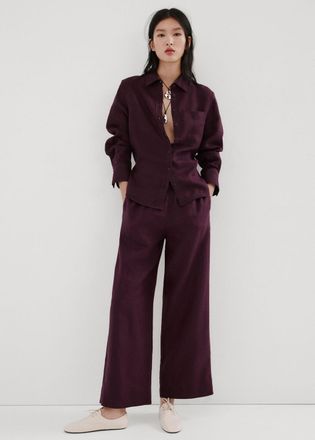 Mango Pantalon droit lin prune - Femme - XXS - MANGO