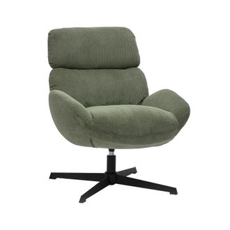Miliboo Miliboo - Fauteuil pivotant en tissu velours c&ocirc;tel&eacute; vert kaki et m&eacute;tal noir klem