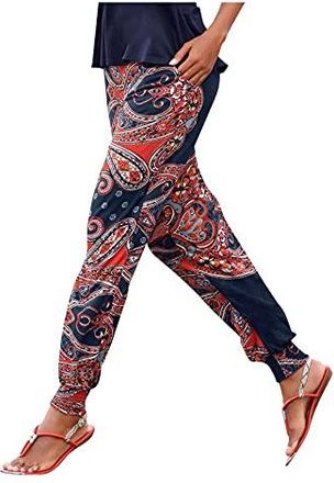 Generic Robe boh&egrave;me 2026 pour femme, pantalon long, poches hautes, pantalon facile &agrave; la taille, impression de plage, bleu marine, XL