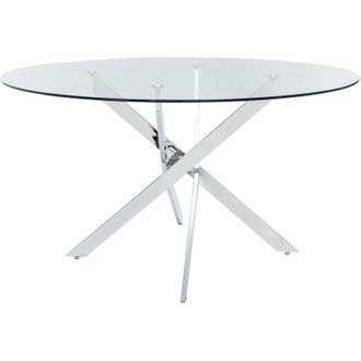 Vente-Unique Vente-unique - Table &agrave; manger ronde 6 personnes en verre tremp&eacute; et m&eacute;tal chrom&eacute; - Transparent - cosima
