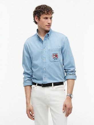 Tommy Hilfiger Chemise coupe d&eacute;contract&eacute;e en jean &agrave; logo brod&eacute;