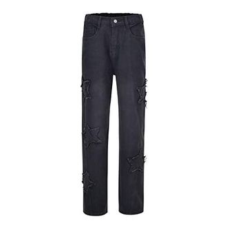 Generic Jean baggy Y2K pour homme - Coupe droite - Style hip hop - Streetwear - Coupe ample - Avec poches - Style vintage - Patchwork - Coupe droite - Confort